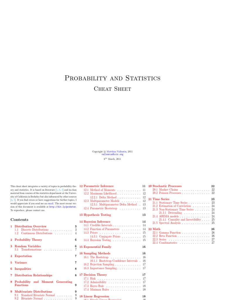 A Probability and Statistics Cheatsheet | PDF | Bootstrapping ...