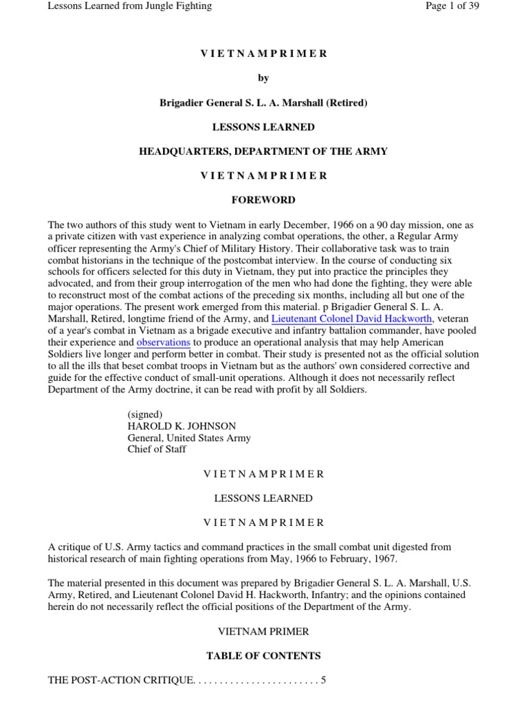 Vietnam Combat Tactics Analysis | PDF | United States Army | Vietnam War
