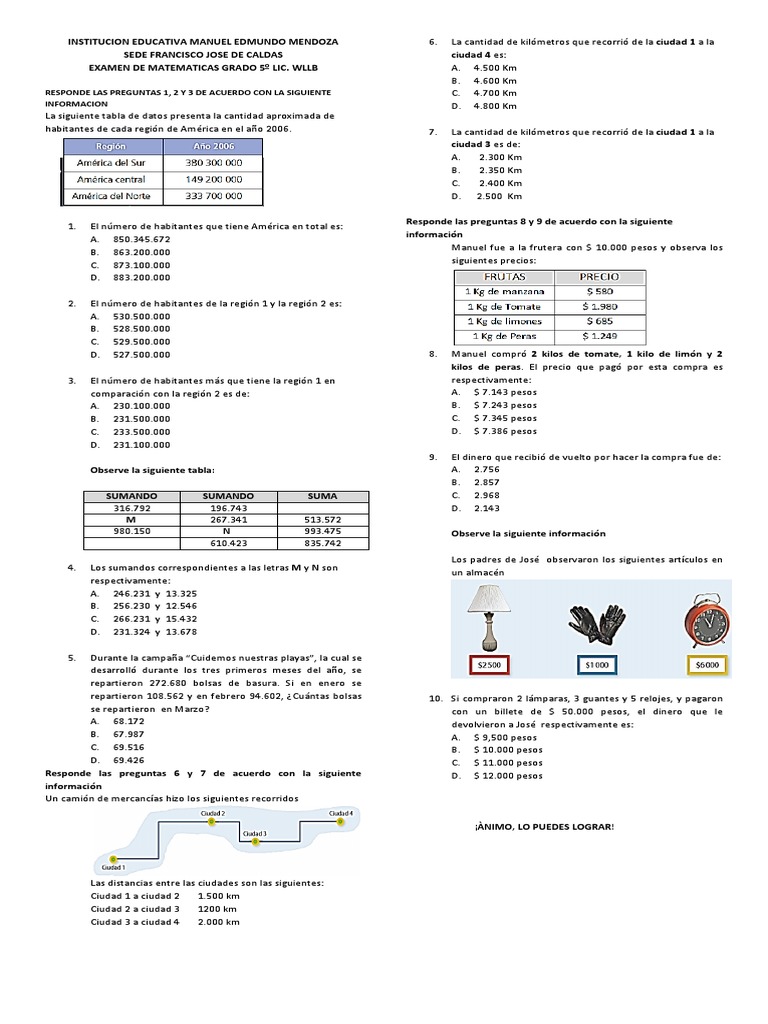 Examen de Matematicas Suma y Resta de Naturales | PDF | Agitación | Ocio