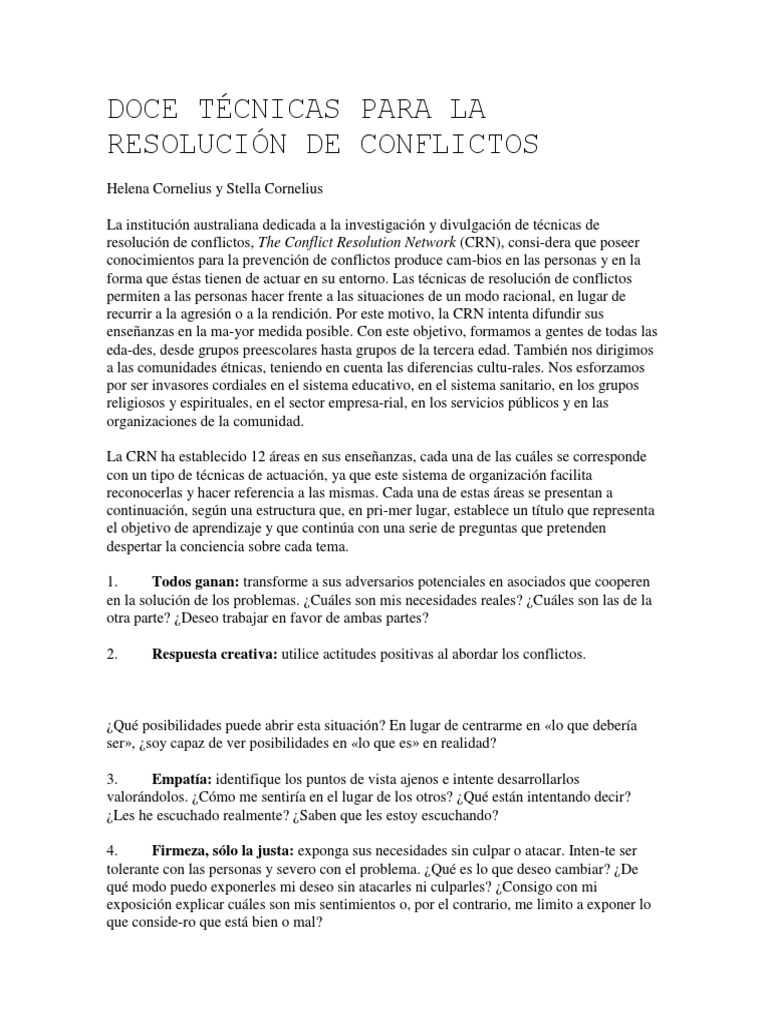 Doce Técnicas para La Resolución de Conflictos | PDF | Conflicto ...