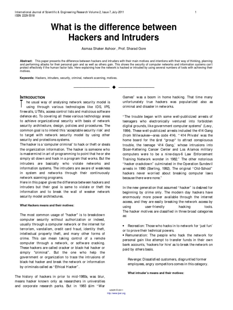 What Is The Difference Between Hackers and Intruders | PDF | Security ...