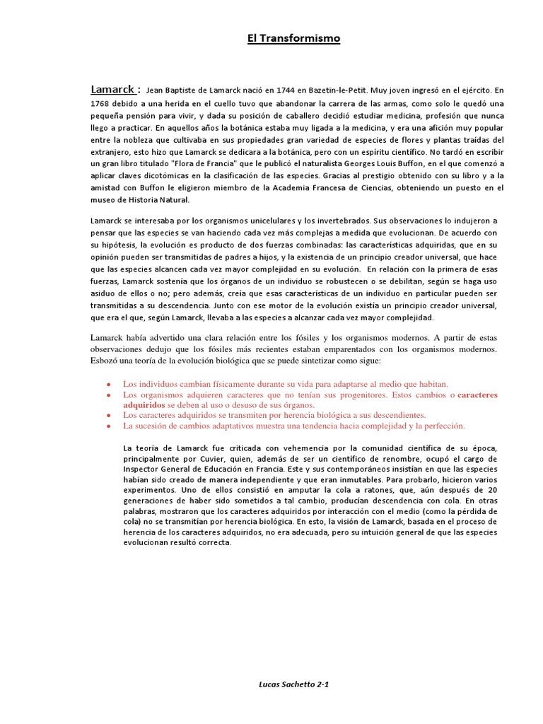 El Transformismo | PDF | Evolución | Seleccion natural