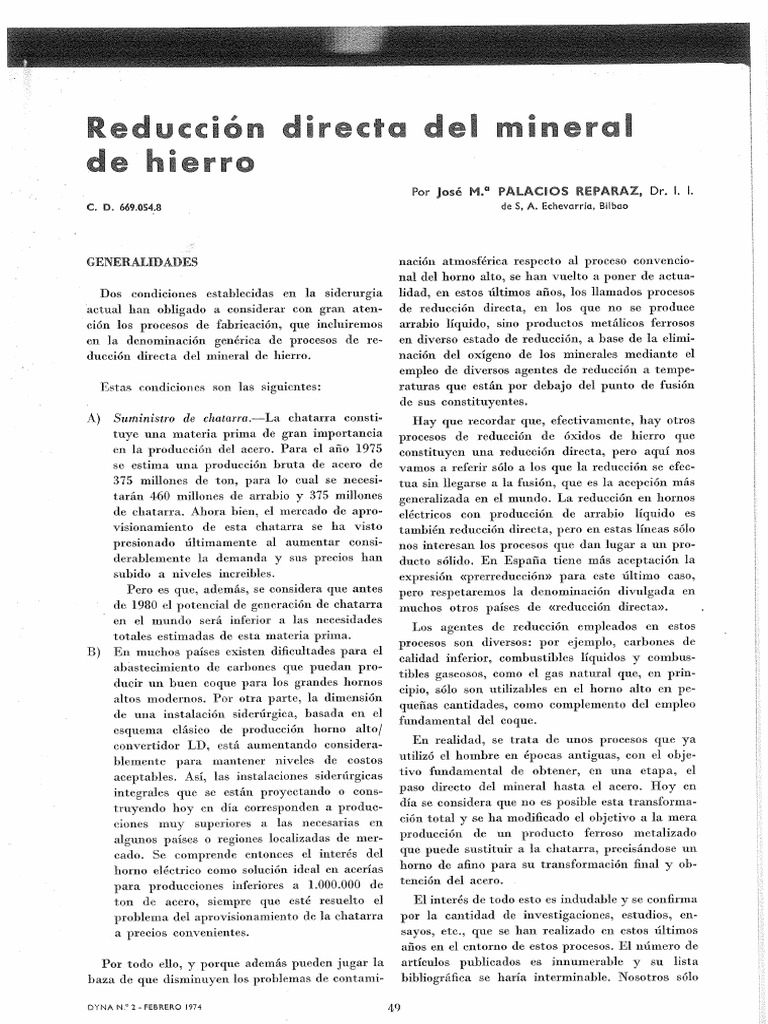 Reduccion Directa Del Hierro | PDF | Hierro | Redox