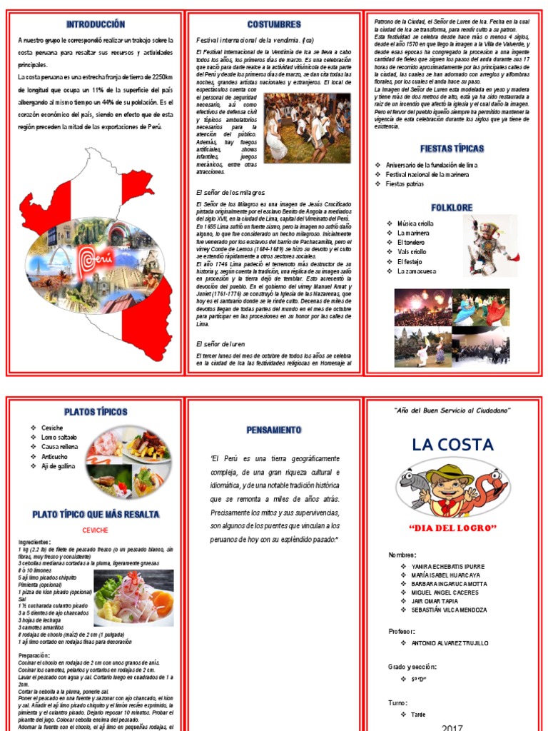 Triptico La Costa Peruana | PDF | Cocina occidental | Comida regional y étnica