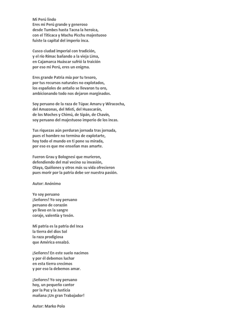 Mi Perú Lindo Poesia | Imperio incaico | Perú