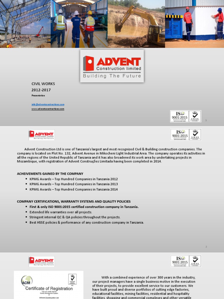 Advent Civil Works Portfolio 2012-2017 | PDF | Cement | Warehouse