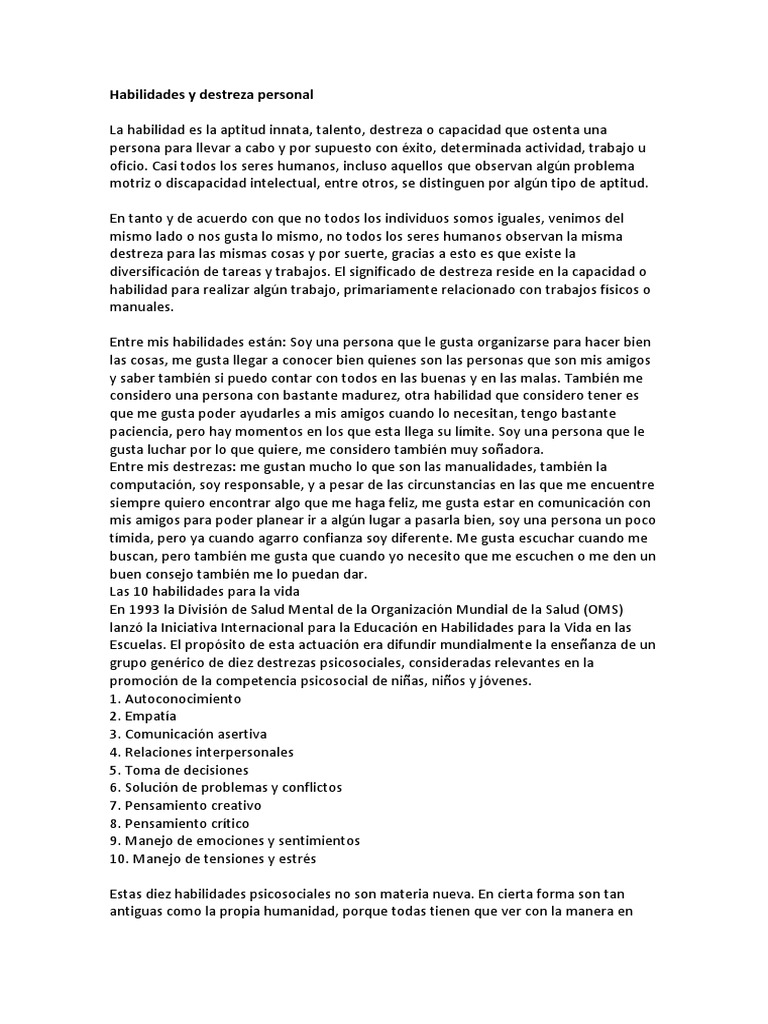 Habilidades y Destreza Personal | PDF | Aprendizaje | Software