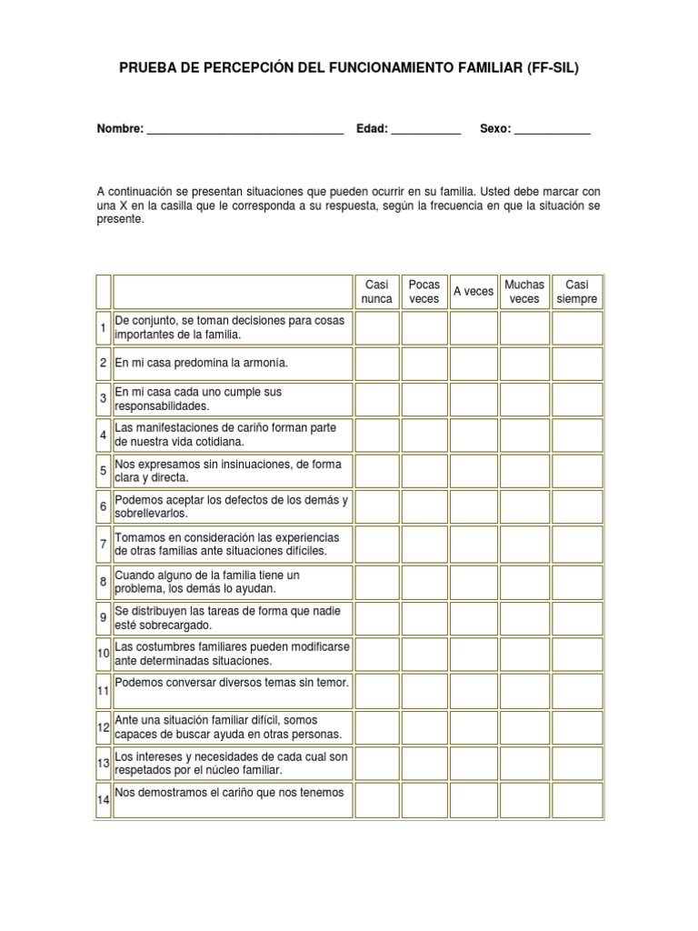 Escala para la evaluación de la percepción del funcionamiento familiar FF-SIL | Decision Making ...