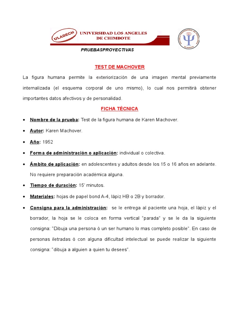 Ficha Técnica Del Test de Machover | Dibujo | Ciencias del comportamiento