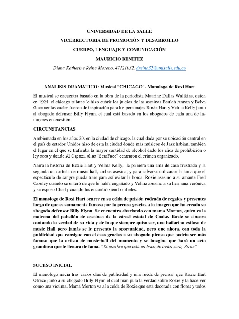 Analisis Dramatico Monologo Roxie Hart | PDF