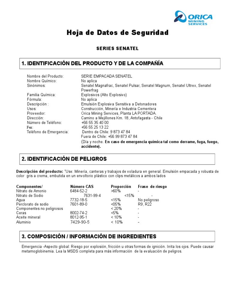 MSDS Senatel Series - Chile - REV1 | PDF | Material explosivo | Nitrato