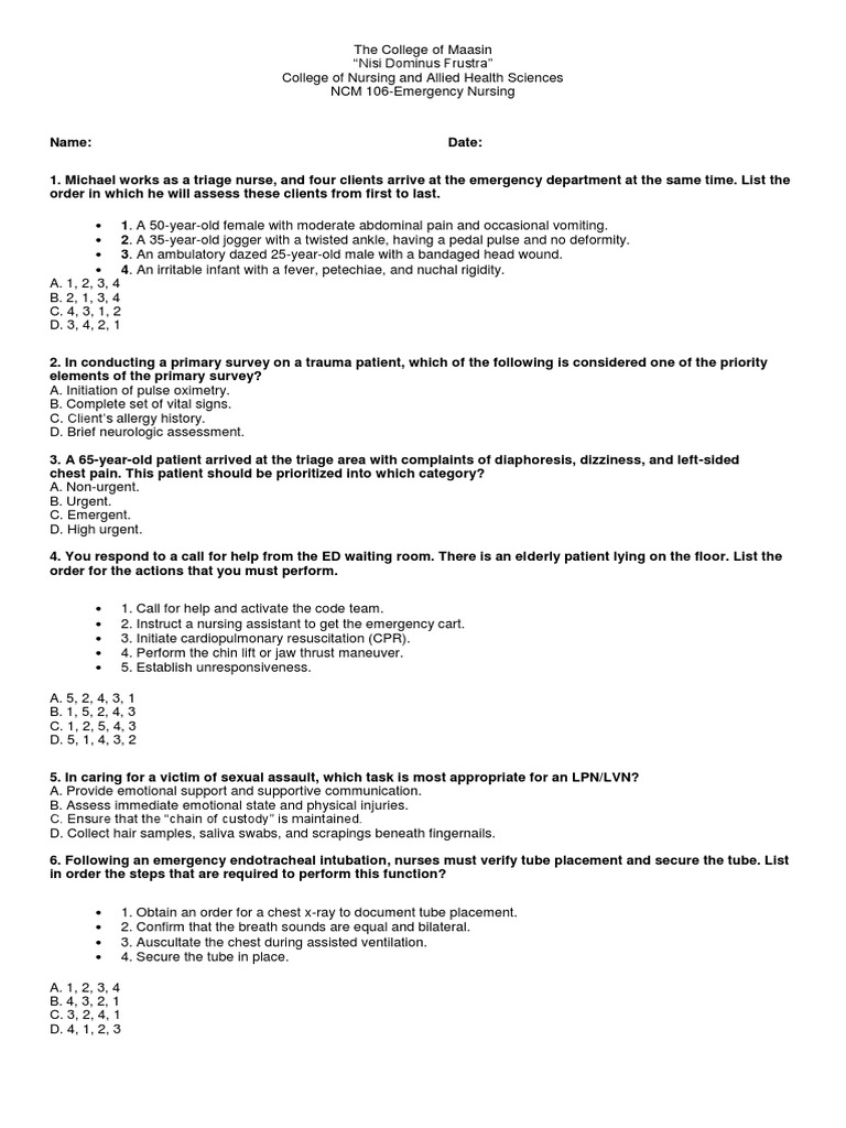 Pre Test Post Test | PDF | Emergency Department | Major Trauma