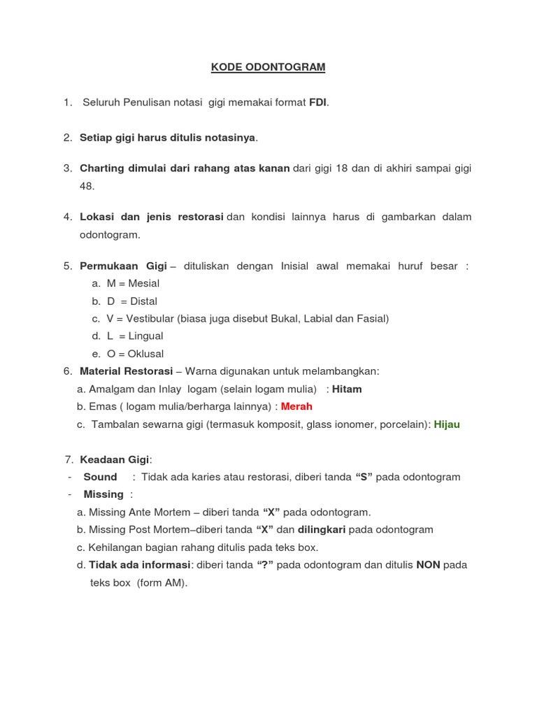 Panduan Lengkap Kode Odontogram | PDF | Kajian Bahasa Asing