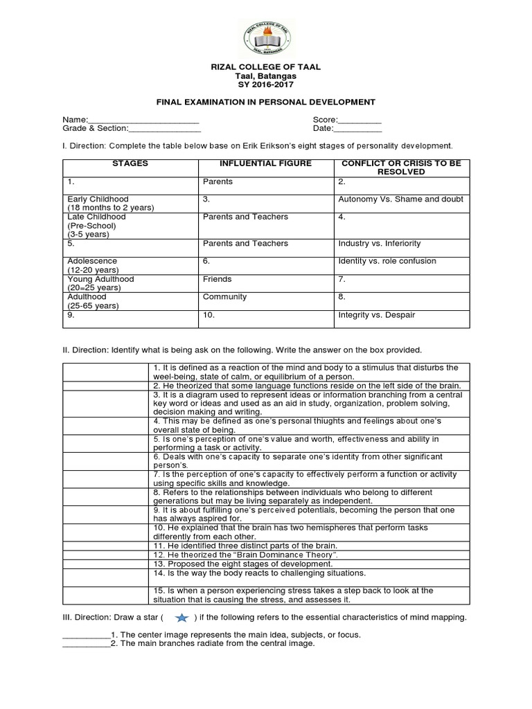 Final Exam in Perdev | PDF | Metaphysics Of Mind | Clinical Psychology