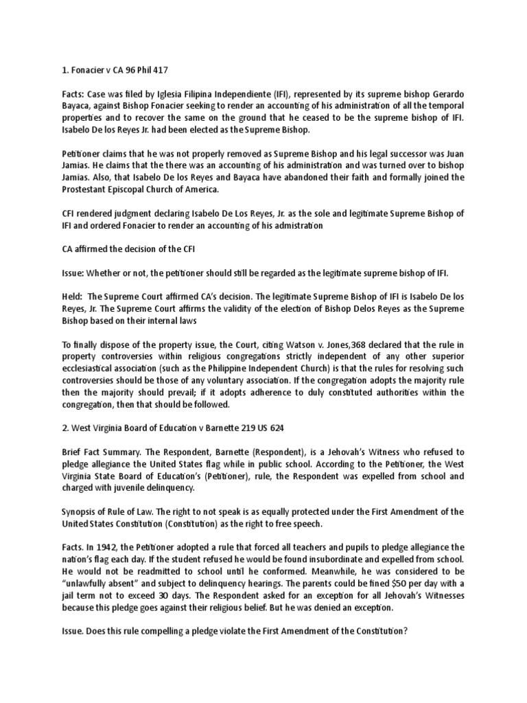 12 Freedom of Religion Case Digest | PDF | First Amendment To The ...