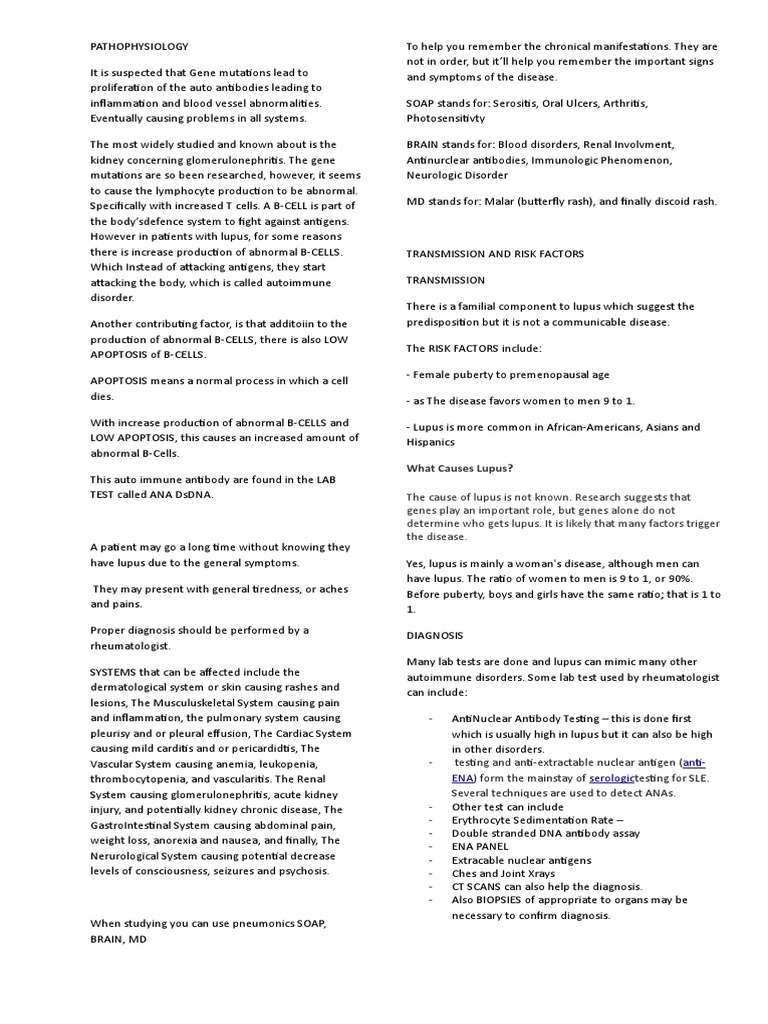 Sle Report Notes | PDF | Systemic Lupus Erythematosus | Medicine