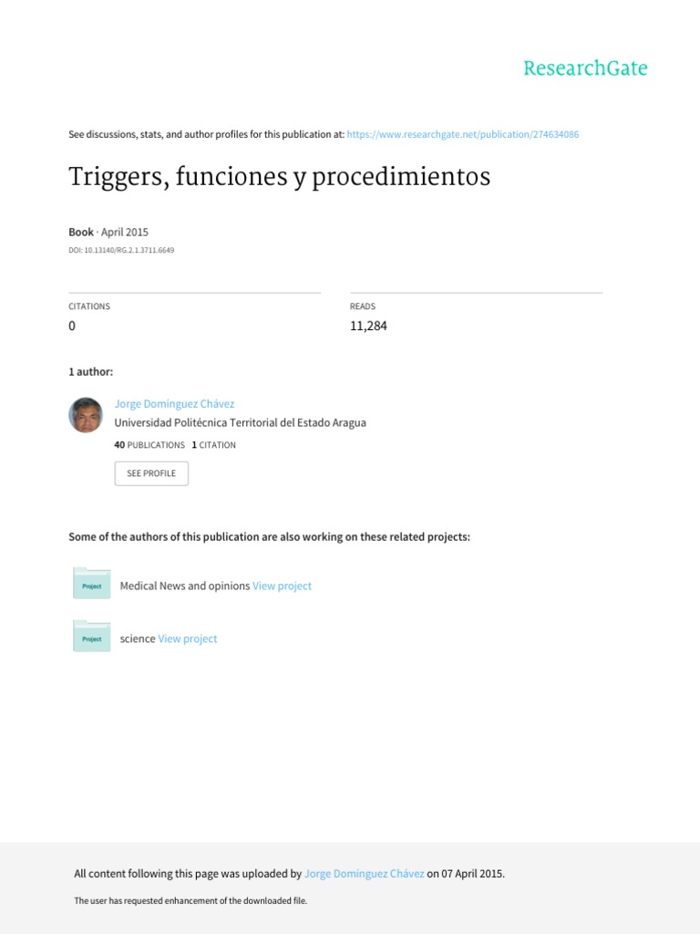 Libro Triggers, Funciones y Procedimientos Almacenados | PDF | SQL | Tabla (base de datos)