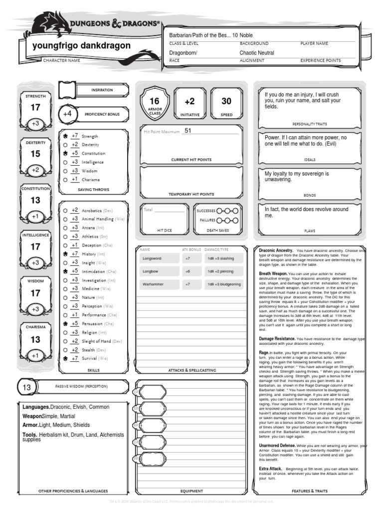 example DnD character sheet | Role Playing | Entertainment