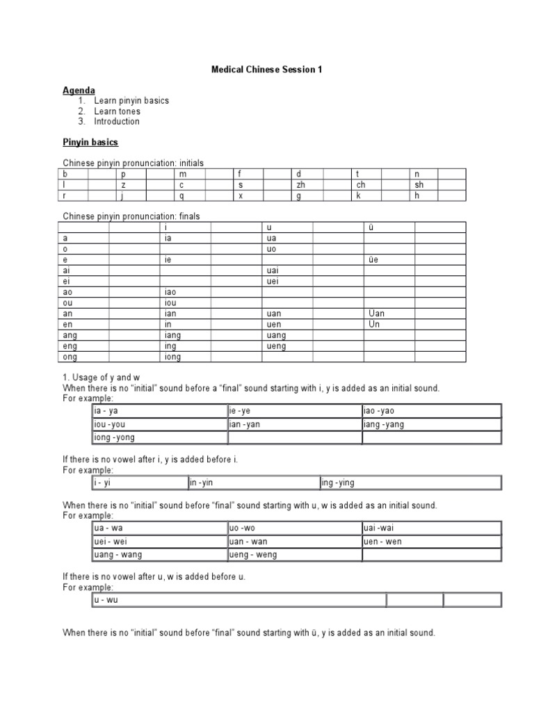 Medical Chinese Session 1 | PDF | Pinyin | Phonology