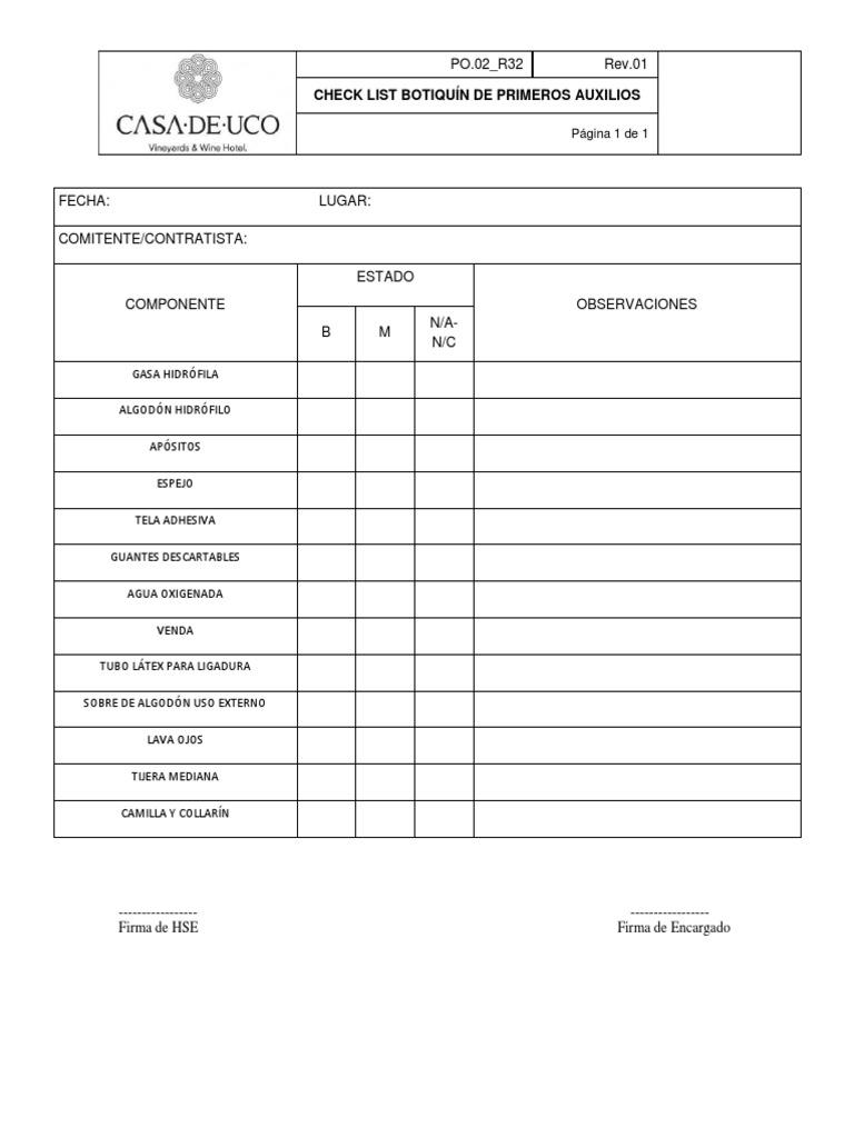 Check List Botiquín de Primeros Auxilios | PDF