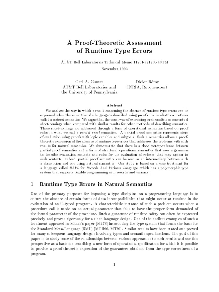 A Proof-Theoretic Assessment of Runtime Type Errors | PDF | Semantics ...