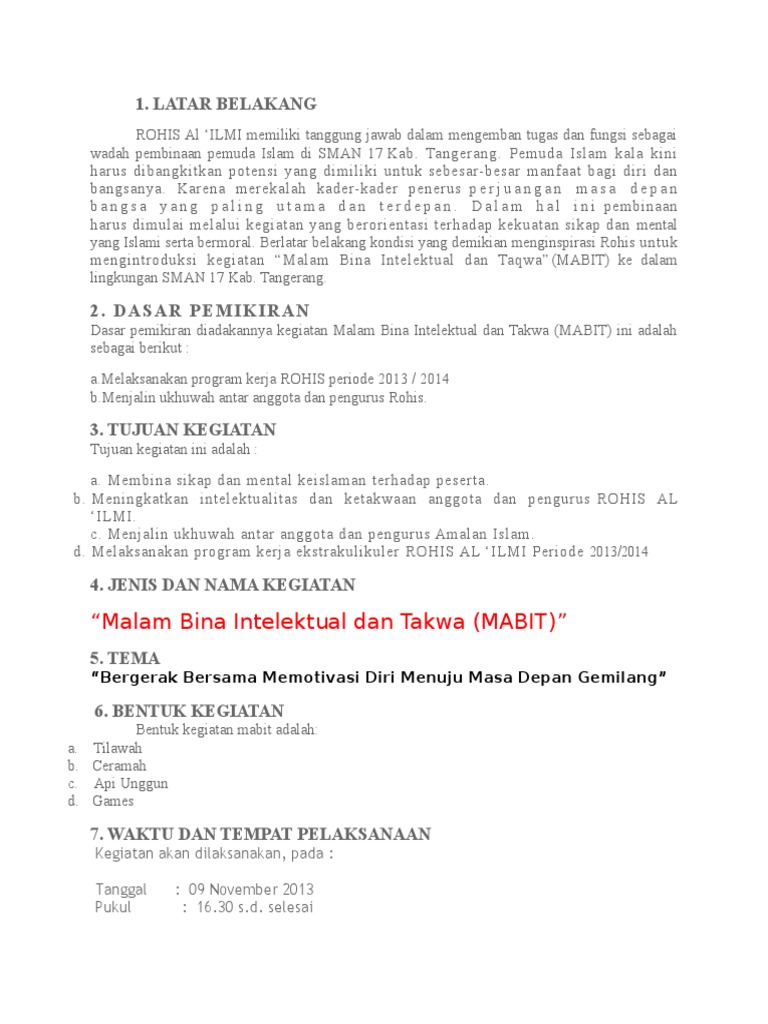 Contoh Proposal Mabit | PDF | Perjalanan