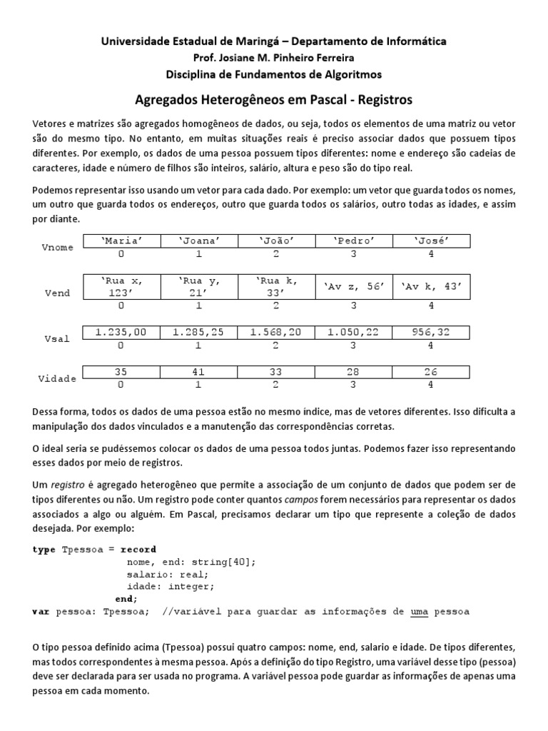 Registros em Pascal | Download grátis PDF | Dados | Número real