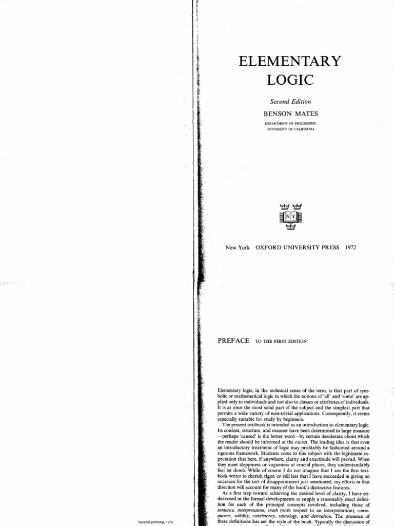 Benson Mates Elementary Logic PDF | PDF Benson Mates Elementary Logic PDF | PDF