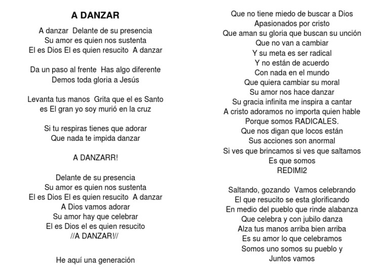 Letra de "A Danzar" - Alabanza y Adoración | PDF