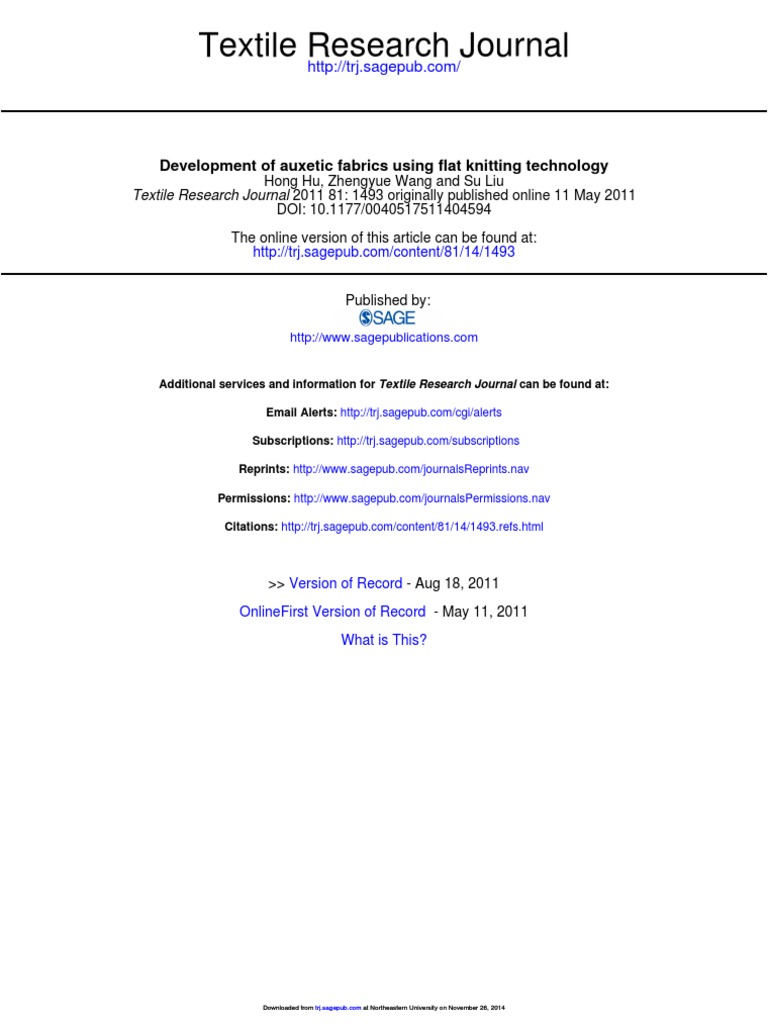 Development of Auxetic Fabrics Using Flat Knitting Technology | PDF | Knitting | Deformation ...