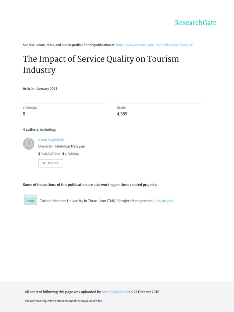 The Impact of Service Quality On Tourism Industry | PDF | Customer ...
