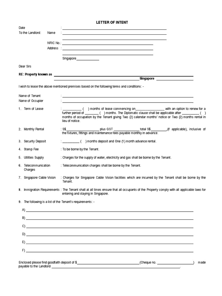 Letter of Intent | PDF | Leasehold Estate | Landlord