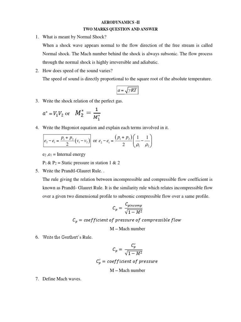 Aerodynamics 2 Two Mark Questions | PDF | Mach Number | Shock Wave