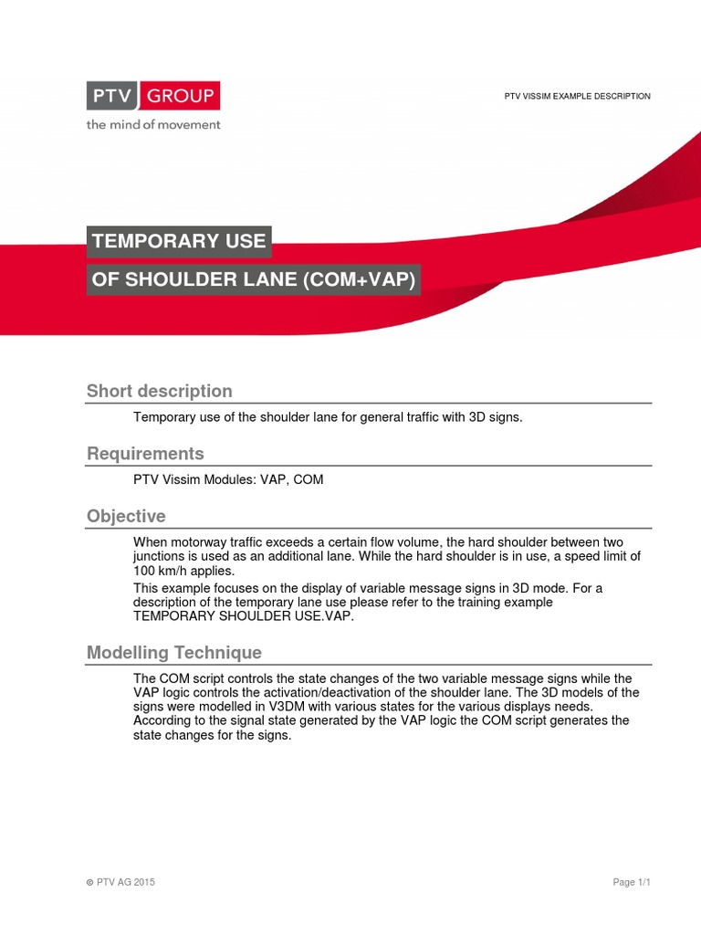 Temporary Shoulder Lane Use in VISSIM | PDF