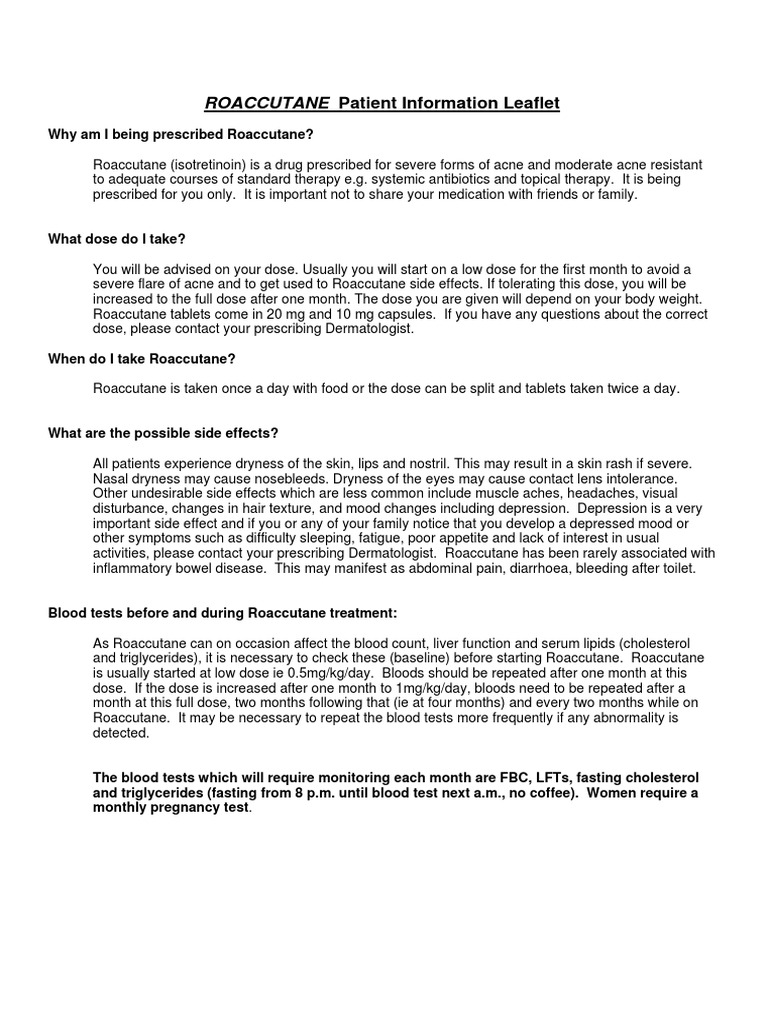 Roaccutane Patient Information Guide | PDF | Drugs | Diseases And Disorders