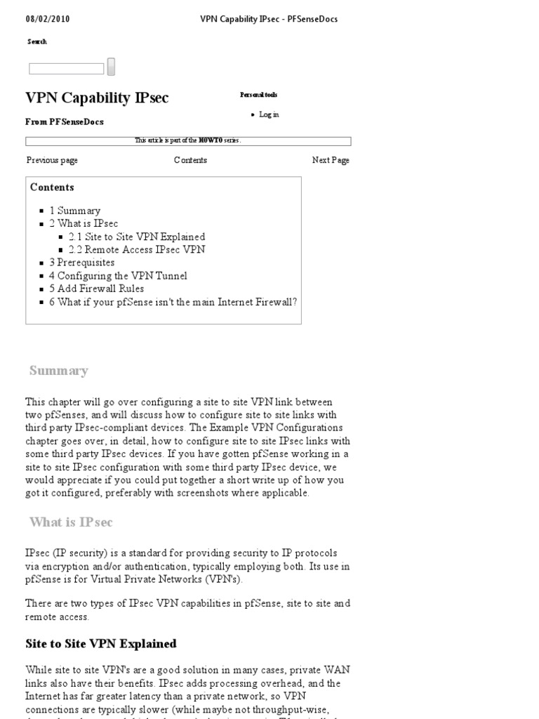 VPN Capability IPsec - PFSenseDocs | PDF | Virtual Private Network | Firewall (Computing)