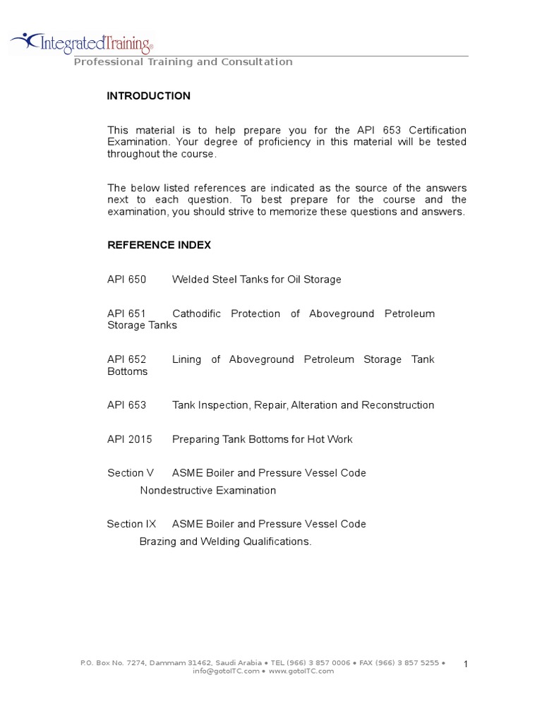 API 653 Qbank | PDF | Welding | Construction