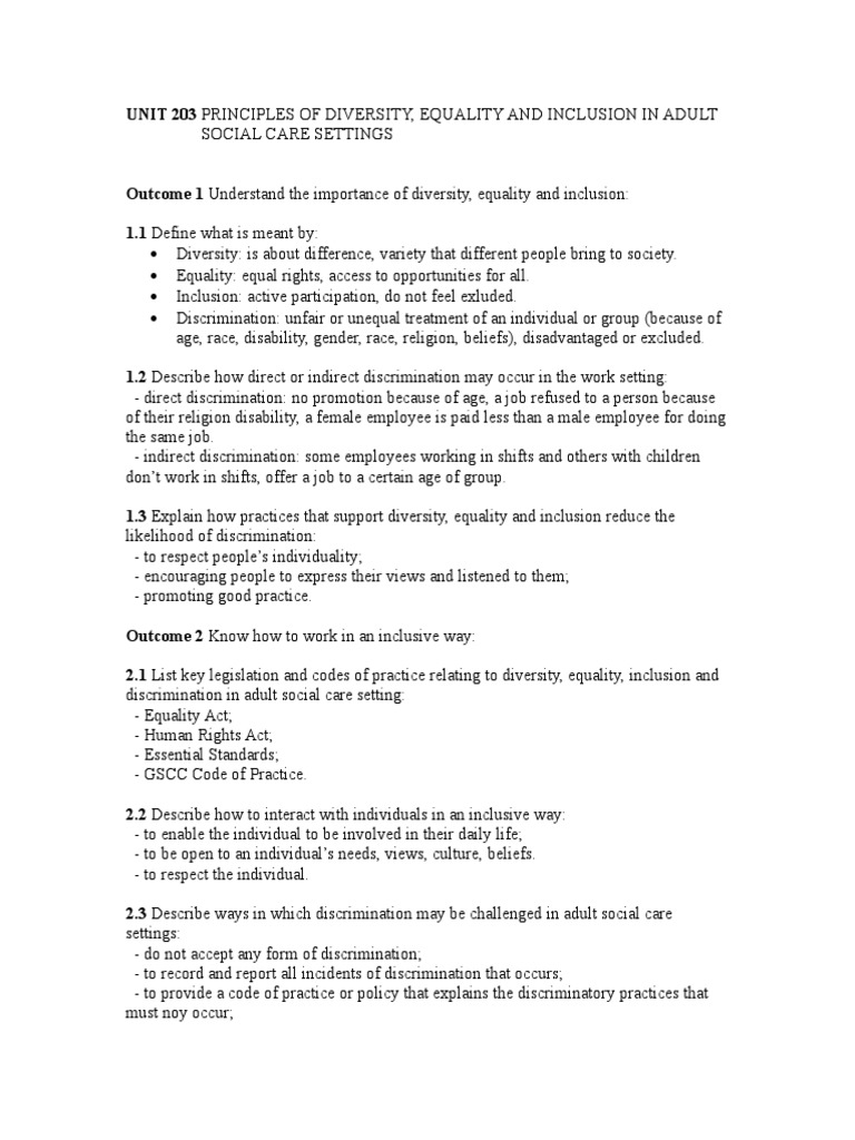 Unit 203 Principles of Diversity | PDF | Equal Opportunity | Discrimination