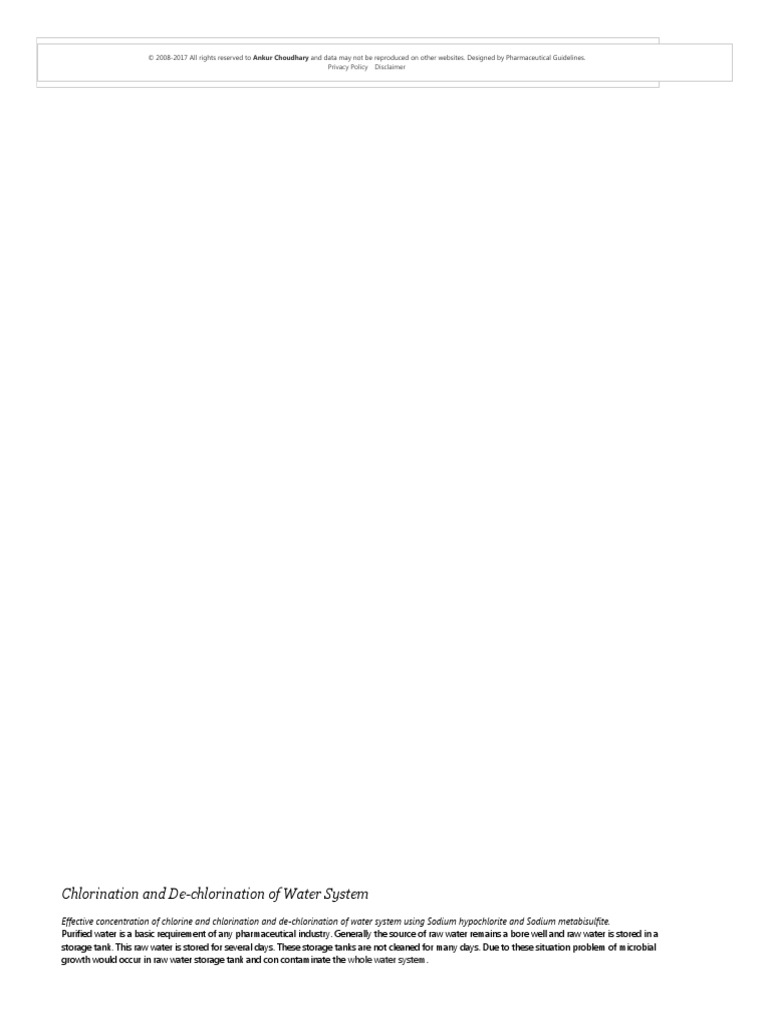 Chlorination and De-Chlorination of Water System - Pharmaceutical ...