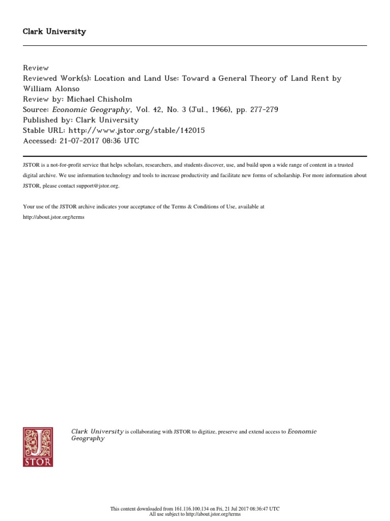 Alonso's Land Rent Theory Review | PDF | Monopoly | Profit (Economics)