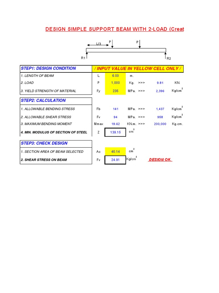 Design Simple Support Beam With 2-Load (Created by Bundit S.) | PDF