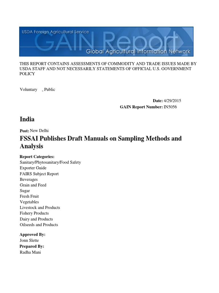 FSSAI Publishes Draft Manuals On Sampling Methods and Analysis - New ...