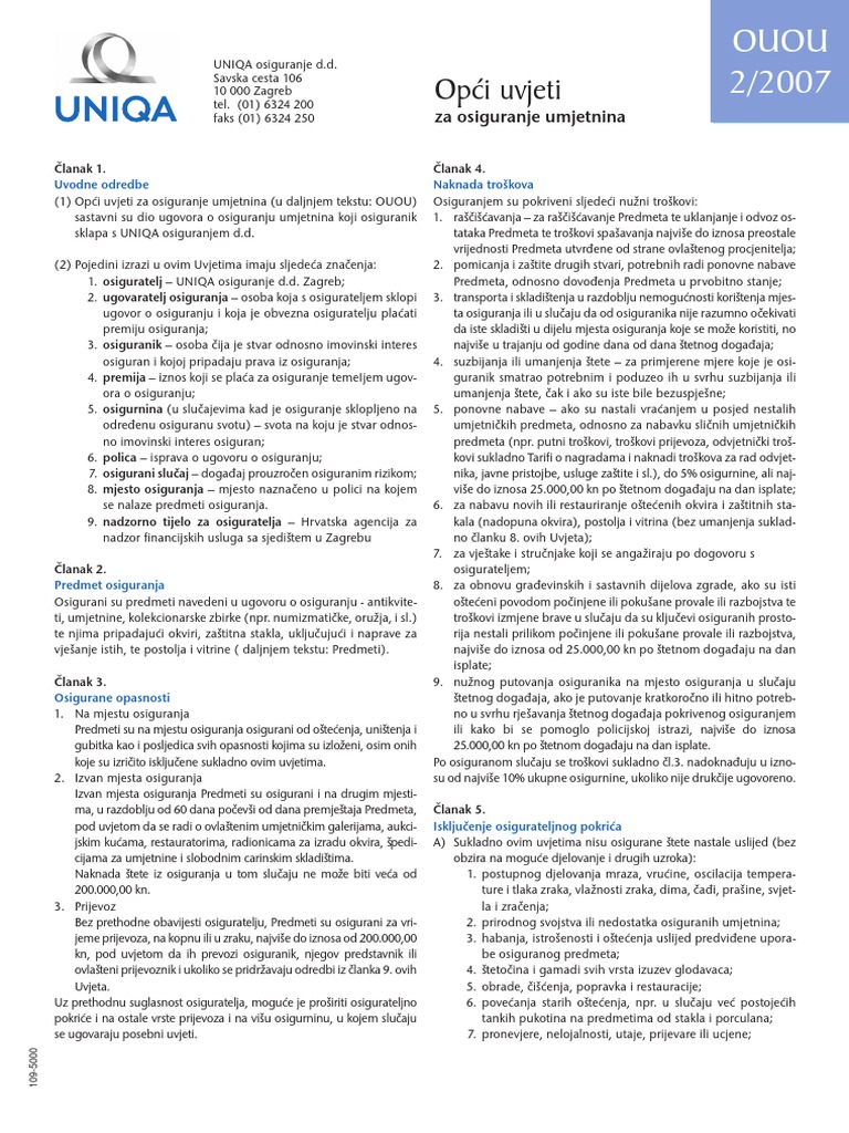 Opci Uvjeti Za Osiguranje Umjetnina SAMO PDF | PDF
