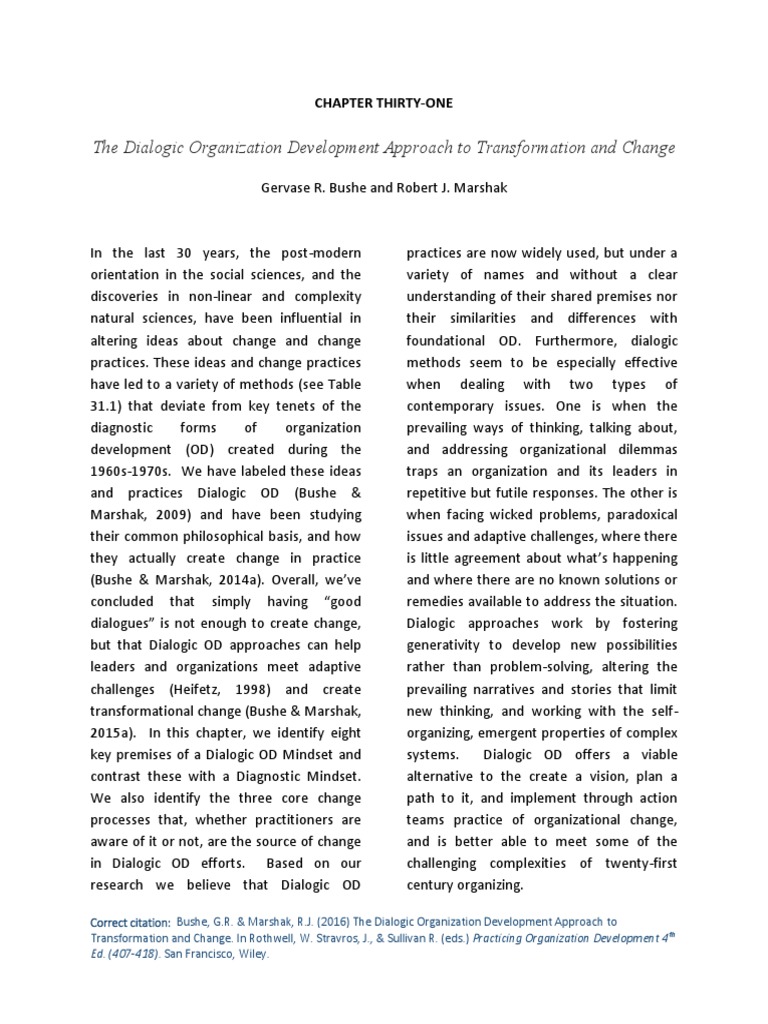 Dialogic OD Approach to Transformation | PDF | Organization Development ... Dialogic OD Approach to Transformation | PDF | Organization Development ...