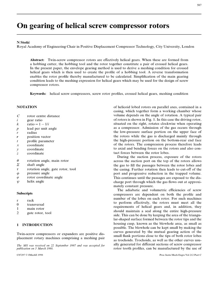 On Gearing of Helical Screw Compressor Rotors: N Stos Ic | PDF | Gear ...