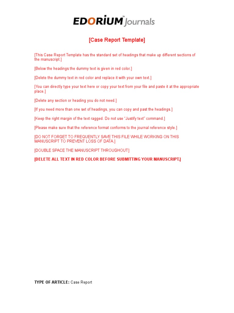 (Case Report Template) : (Delete All Text in Red Color Before ...
