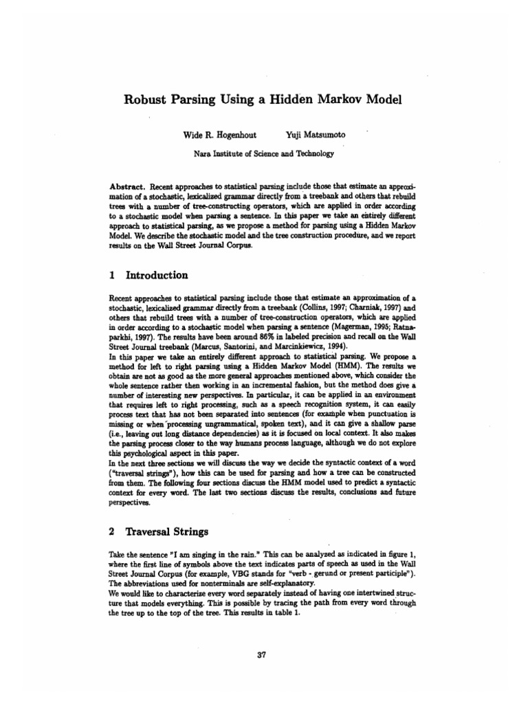 Robust Parsing Using A Hidden Markov Model | PDF | Parsing | String (Computer Science)