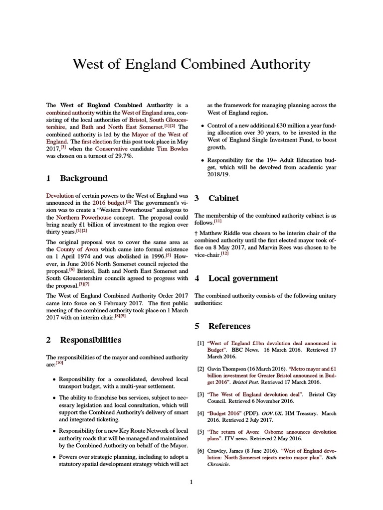 West of England Combined Authority | PDF | England | Politics Of The ...