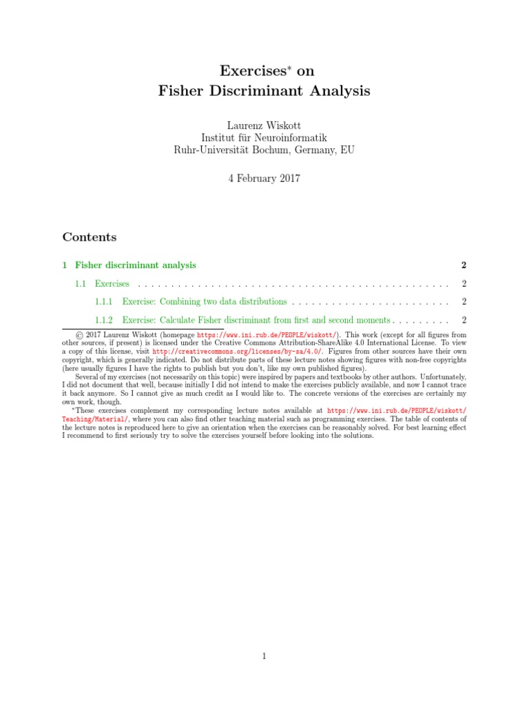 Exercises On Fisher Discriminant Analysis | PDF | Patent | Teaching ...