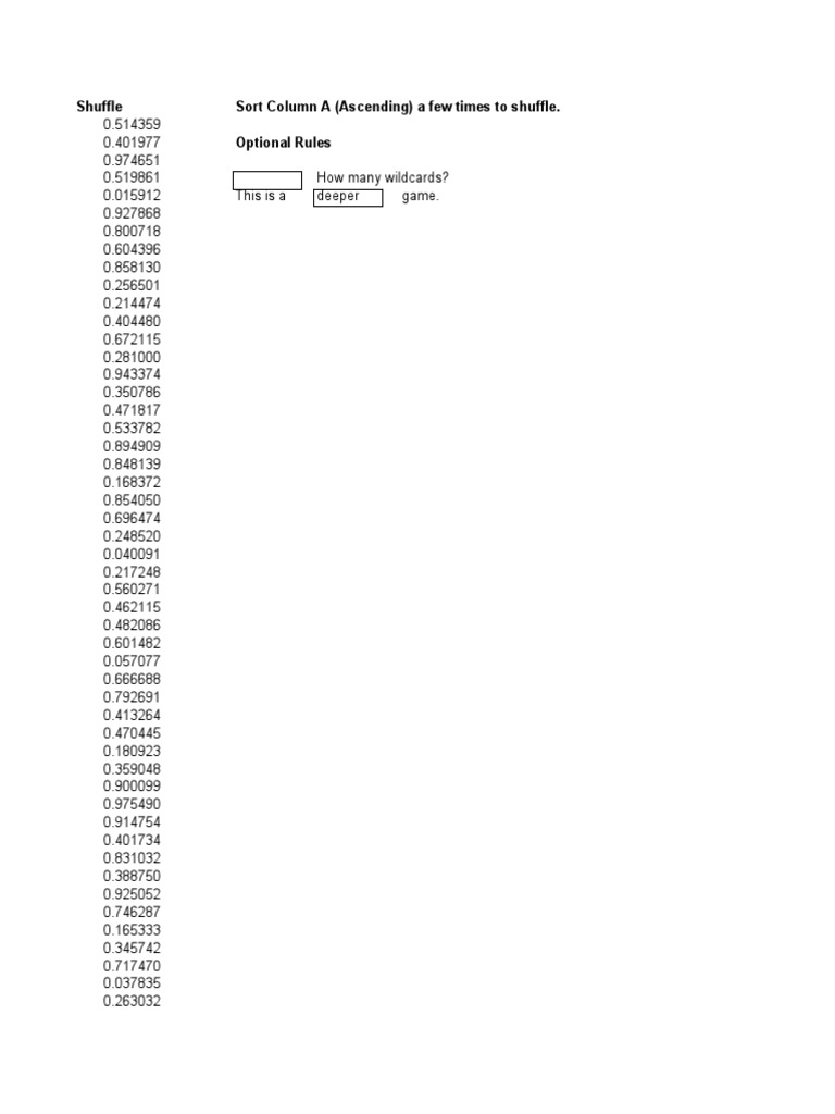 Shuffle Sort Column A (Ascending) A Few Times To Shuffle. Optional Rules | PDF | Leisure ...